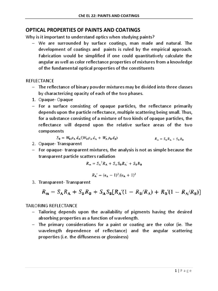 Optical Properties of Paints and Coatings | PDF | Scattering | Color