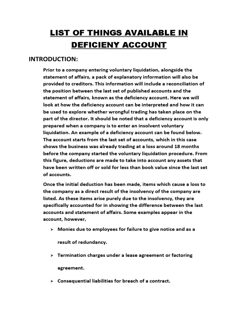 List of Things Available in Deficieny Account | PDF | Security Interest ...