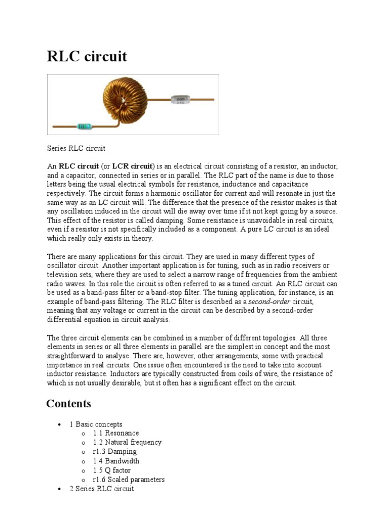 RLC Circuit | PDF | Electronic Filter | Series And Parallel Circuits