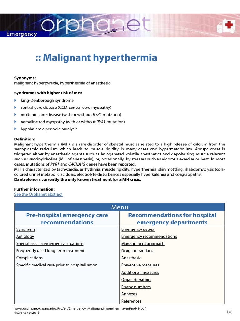 Malignant Hyperthermia: Pre-Hospital Emergency Care Recommendations ...