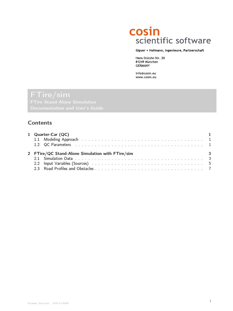 Ftire/Sim: Ftire Stand-Alone Simulation Documentation and User'S Guide ...