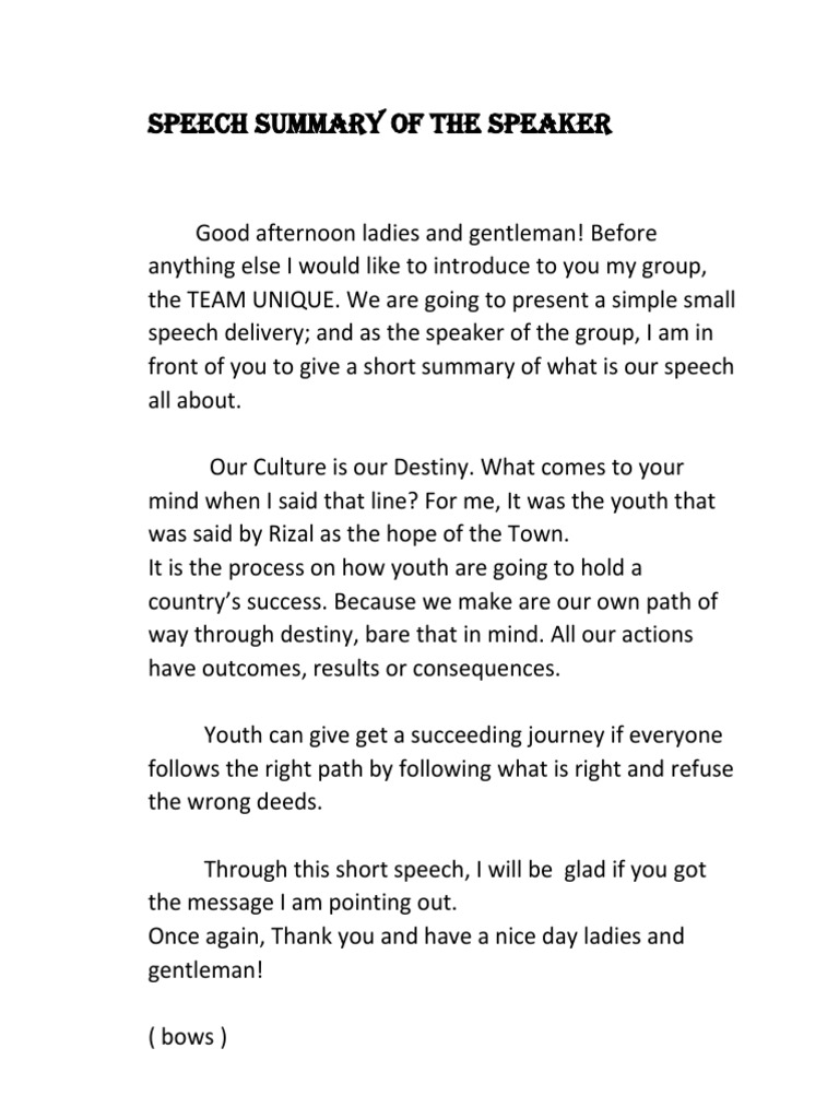 Speech Summary (Purposive) | PDF