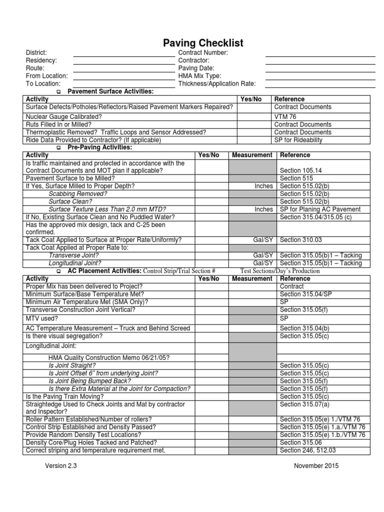 Paving Checklist | PDF | Road Surface | Building Engineering