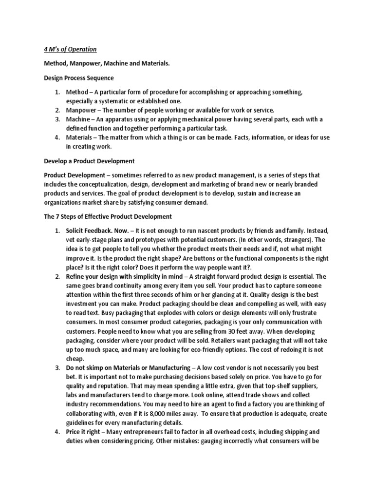 Method, Manpower, Machine and Materials. Design Process Sequence | PDF ...