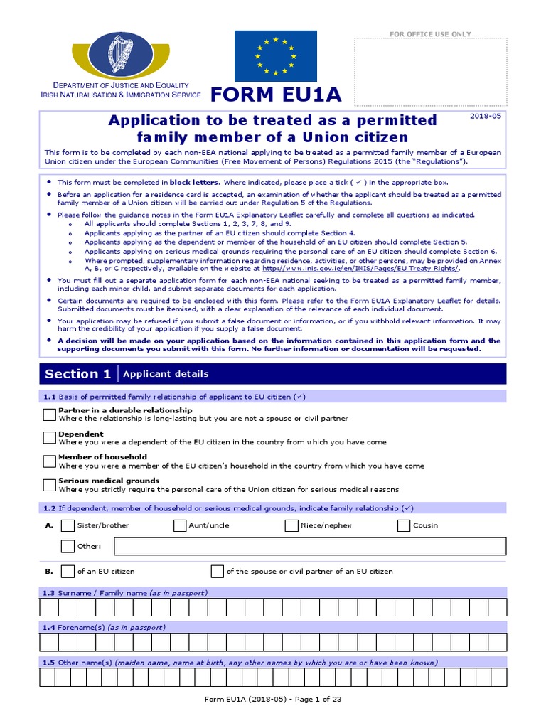Form EUTR1A PDF | Download Free PDF | Travel Visa | Employment