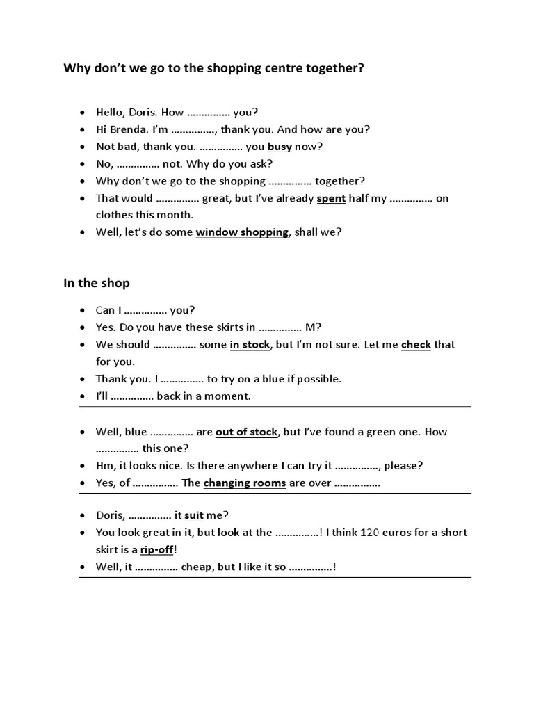 Shopping Centre Conversation Guide | PDF