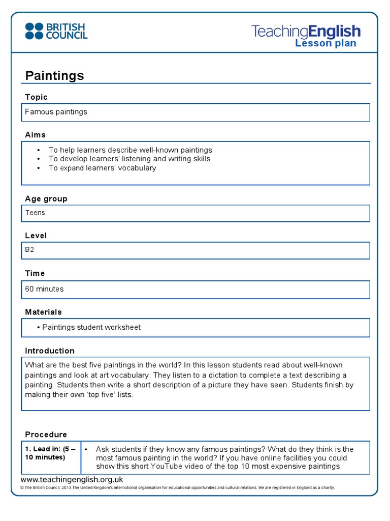 Paintings Lesson Plan | Download Free PDF | Lesson Plan | Vocabulary