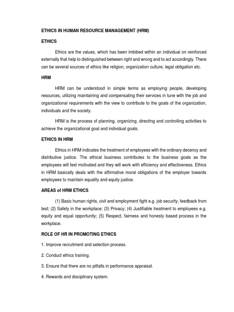 Ethics in Human Resource Management (HRM) Ethics | Download Free PDF ...