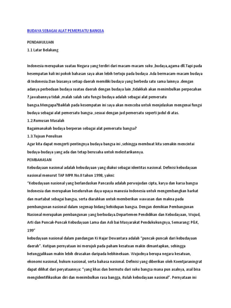 Budaya Nasional: Pemersatu Bangsa Indonesia | PDF