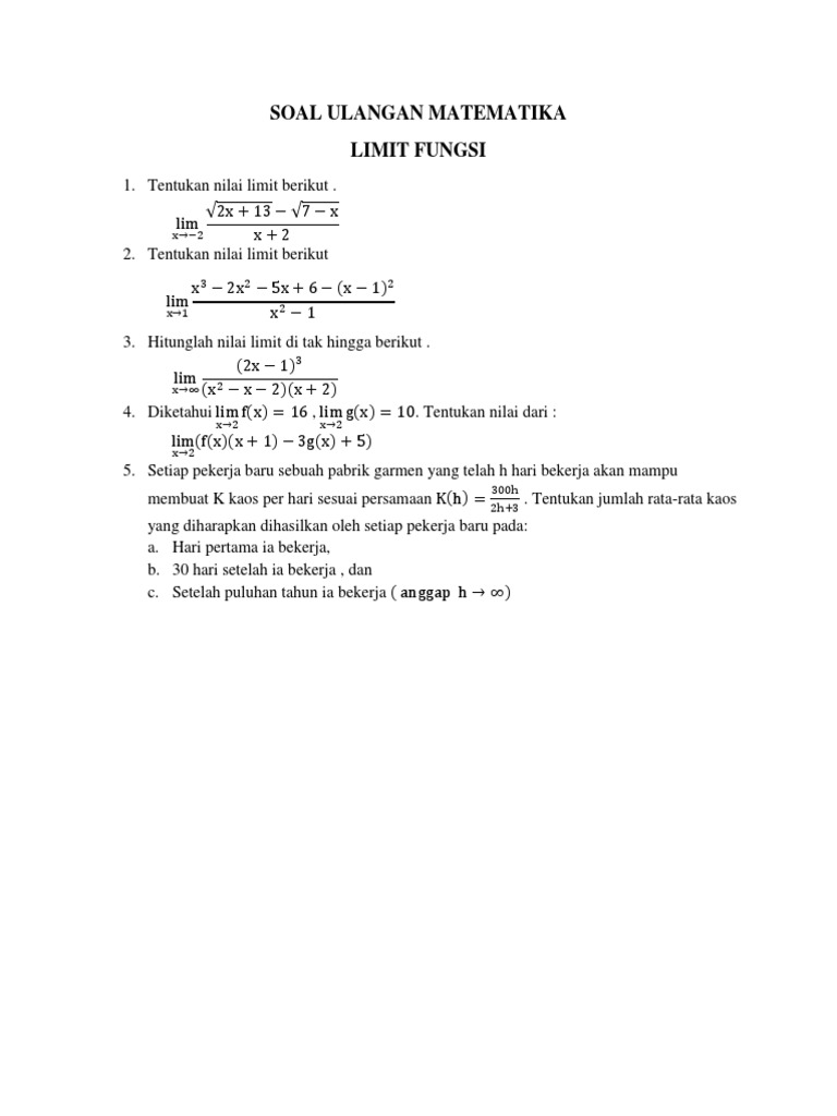 Ulangan Matematika Limit | PDF