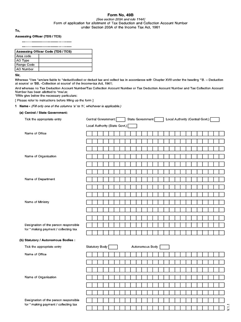 Form No 49B - App. For Tan PDF | PDF