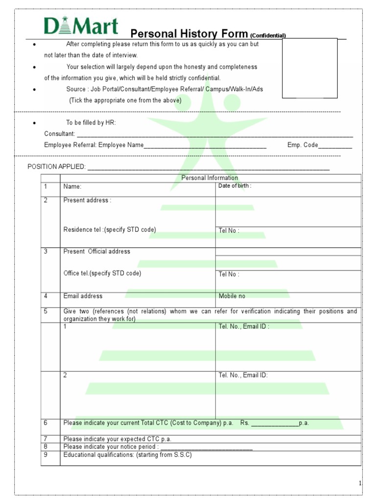 Personal History Form EComm Org - New | PDF | Employment | Business