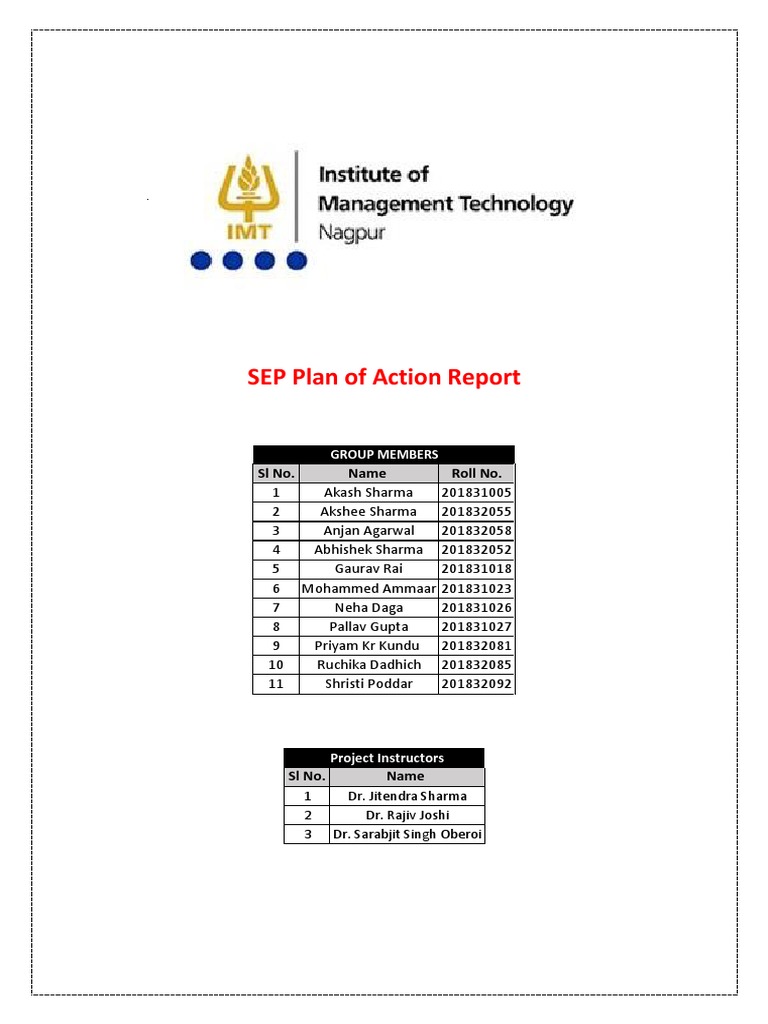 SEP Plan of Action Report: SL No. Name Roll No | PDF | Automated Teller ...