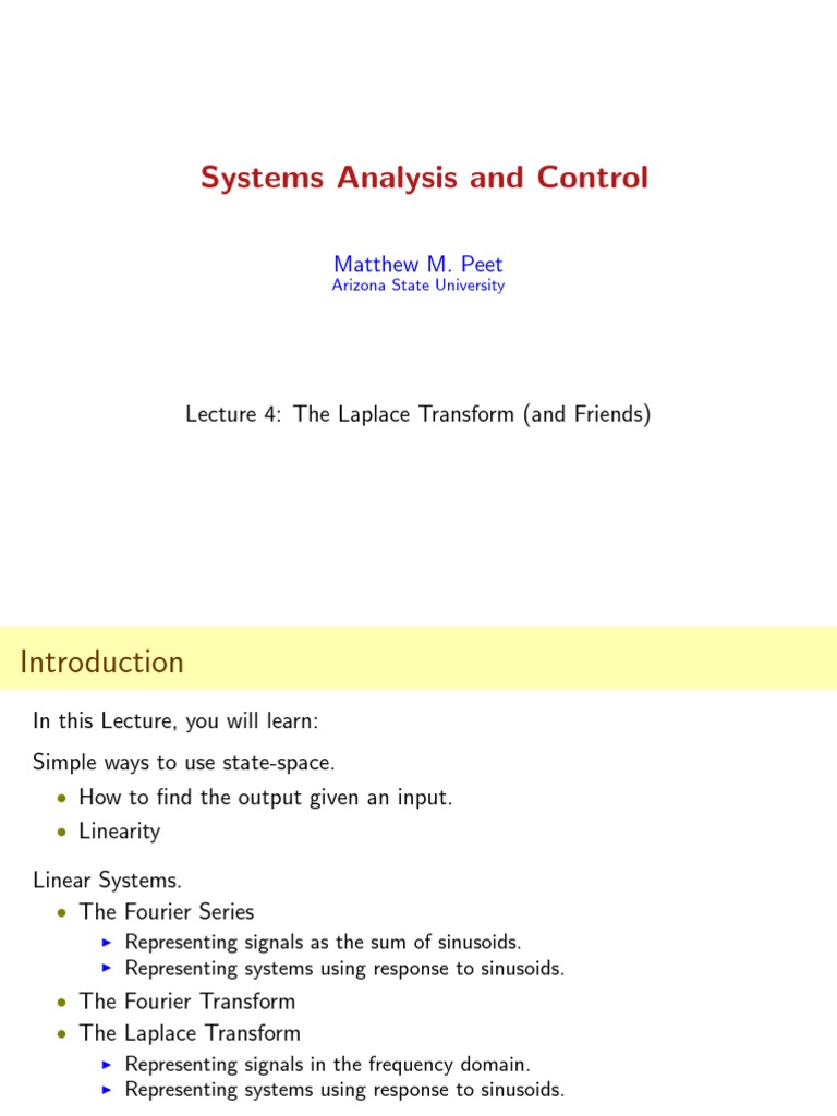 Systems Analysis and Control: Matthew M. Peet | PDF | Laplace Transform | Functions And Mappings