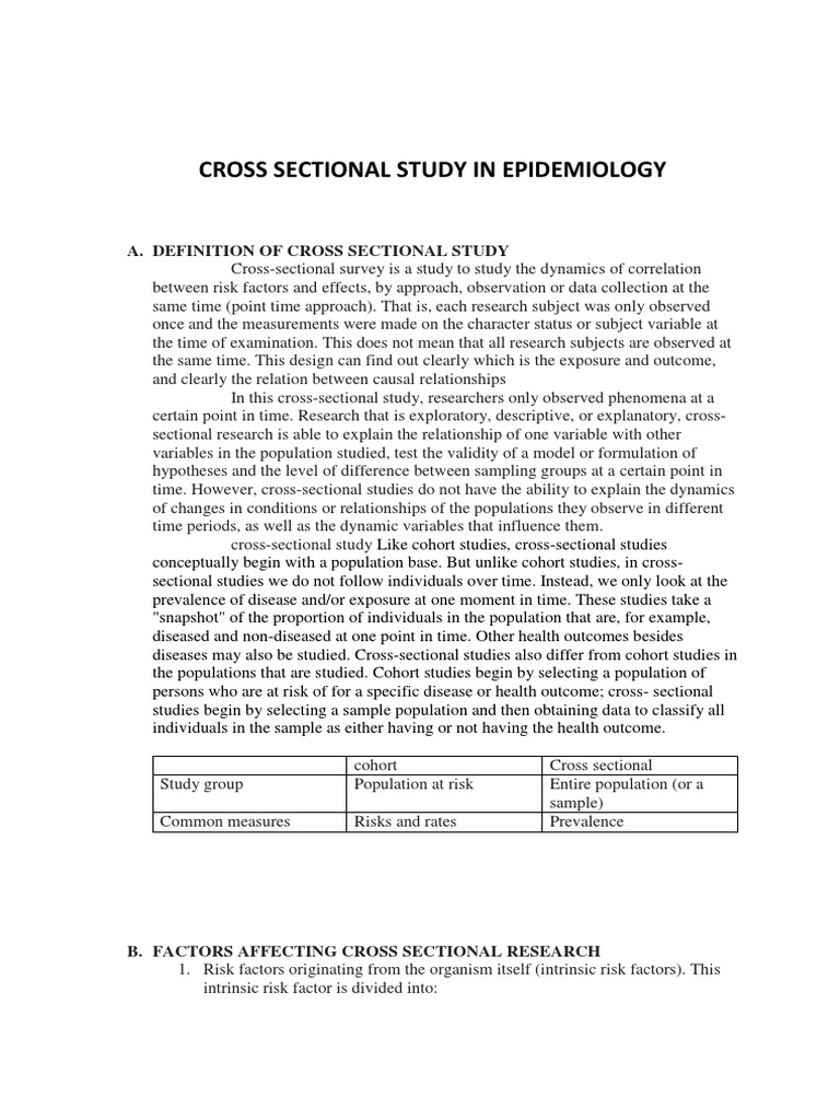 Cross Sectional Study in Epidemiology | PDF | Cohort Study | Prevalence