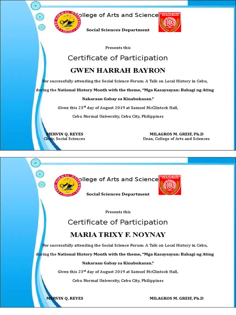 Certificate of Participation in Local History | PDF | Academia