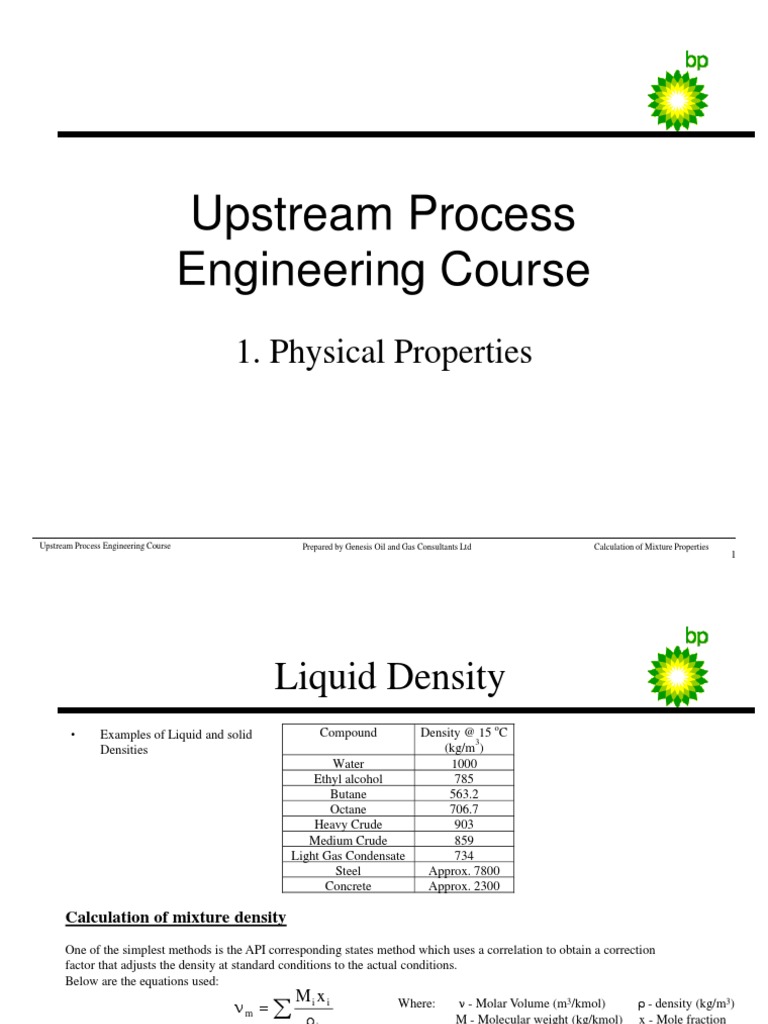 Upstream Process Engineering Course: 1. Physical Properties | PDF ...