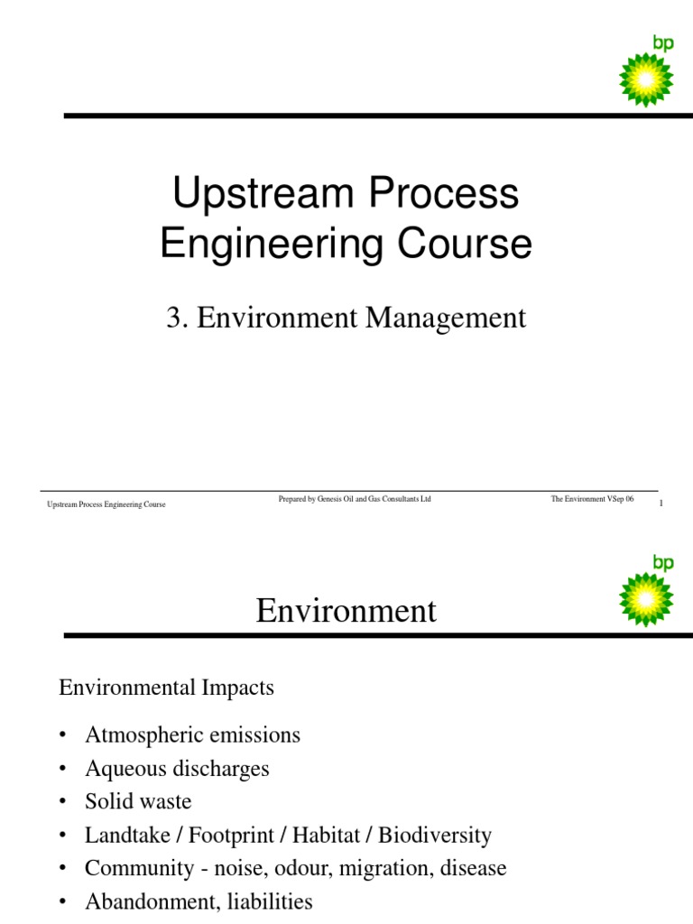 Upstream Process Engineering Course: 3. Environment Management | PDF ...