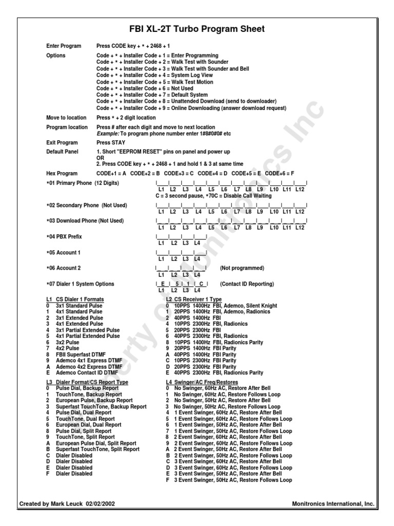 FBI XL-2T Turbo Programming Guide | PDF | Manufactured Goods
