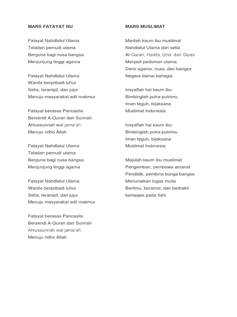 Mars Fatayat Nu | PDF | Agama & Spiritualitas