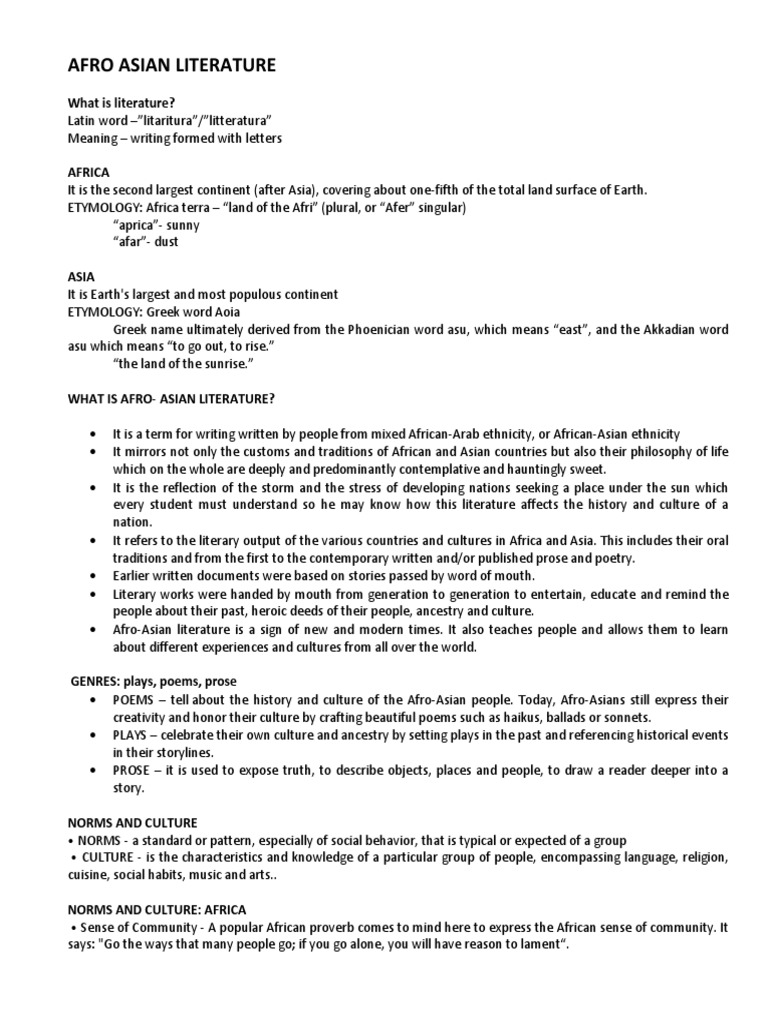 Afro Asian Literature | PDF | Asia | Family