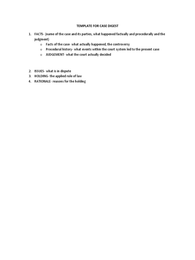 Case Digest Template Guide | PDF | Judgment (Law) | Courts