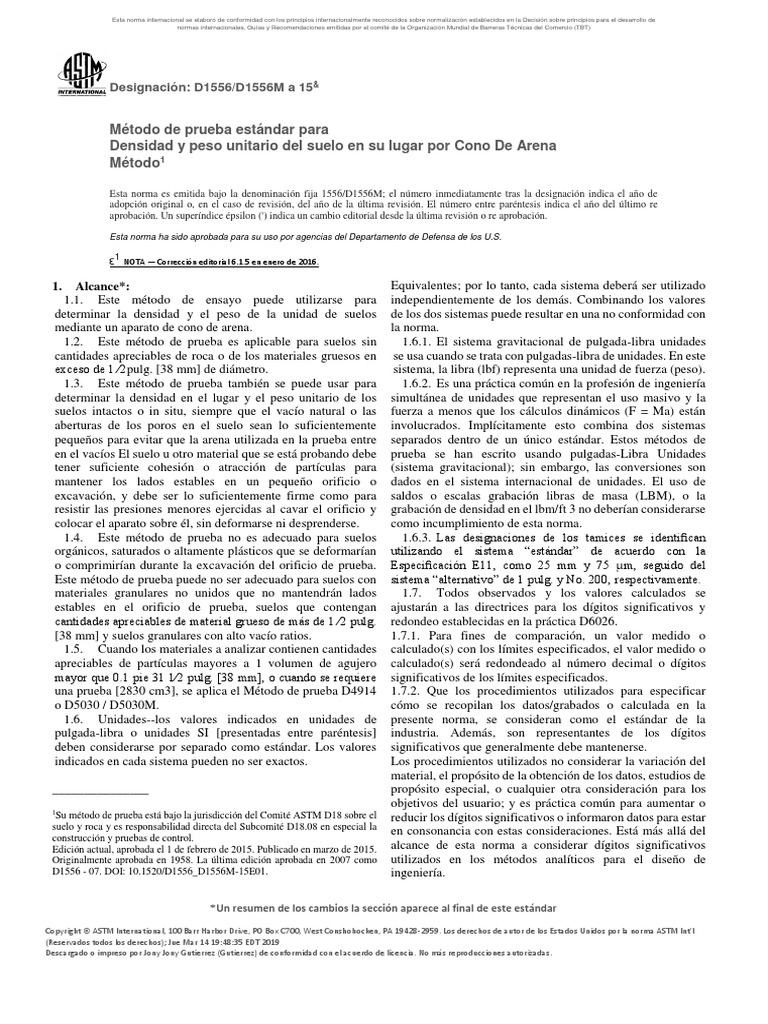 Norma Astm d1556 | PDF | Densidad | Peso