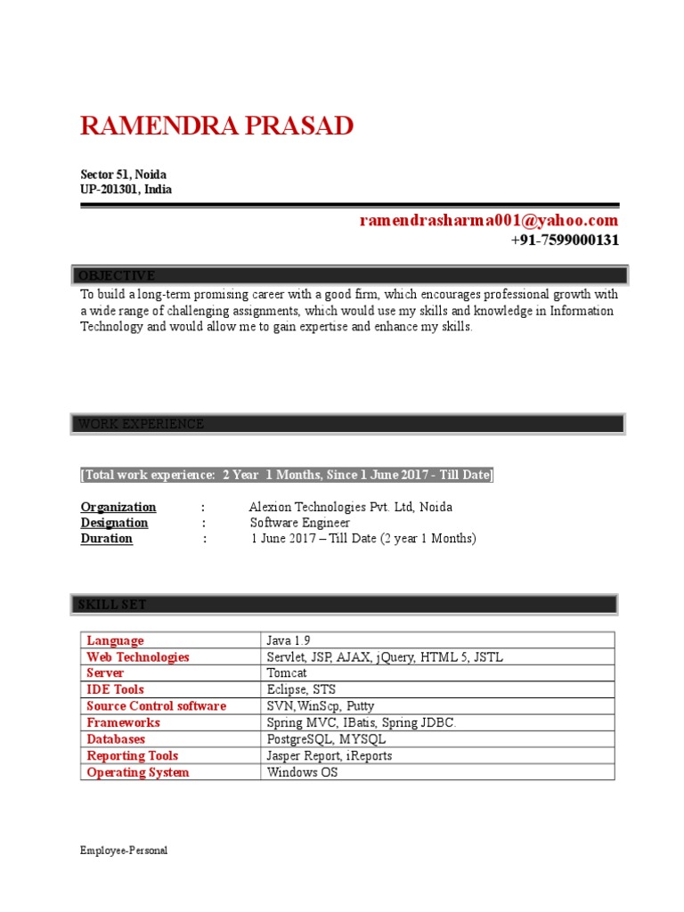 Ramendra Prasad: Objective | PDF | Spring Framework | Java Servlet