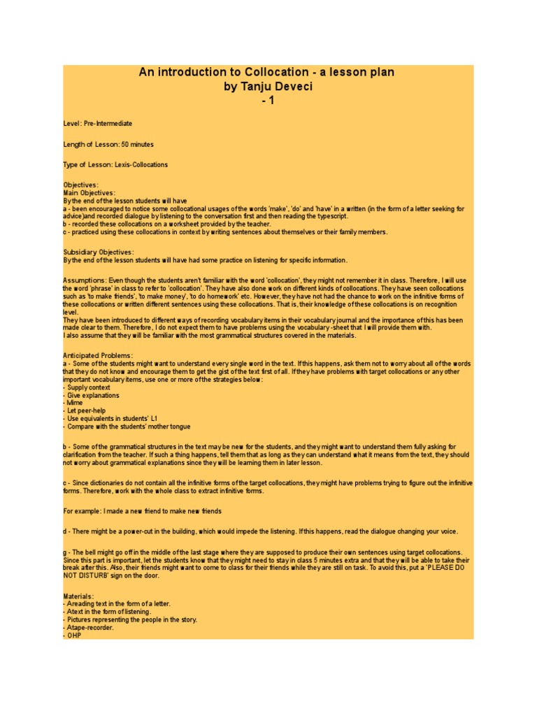 Lesson Plan Collocation | PDF | Vocabulary | Lesson Plan