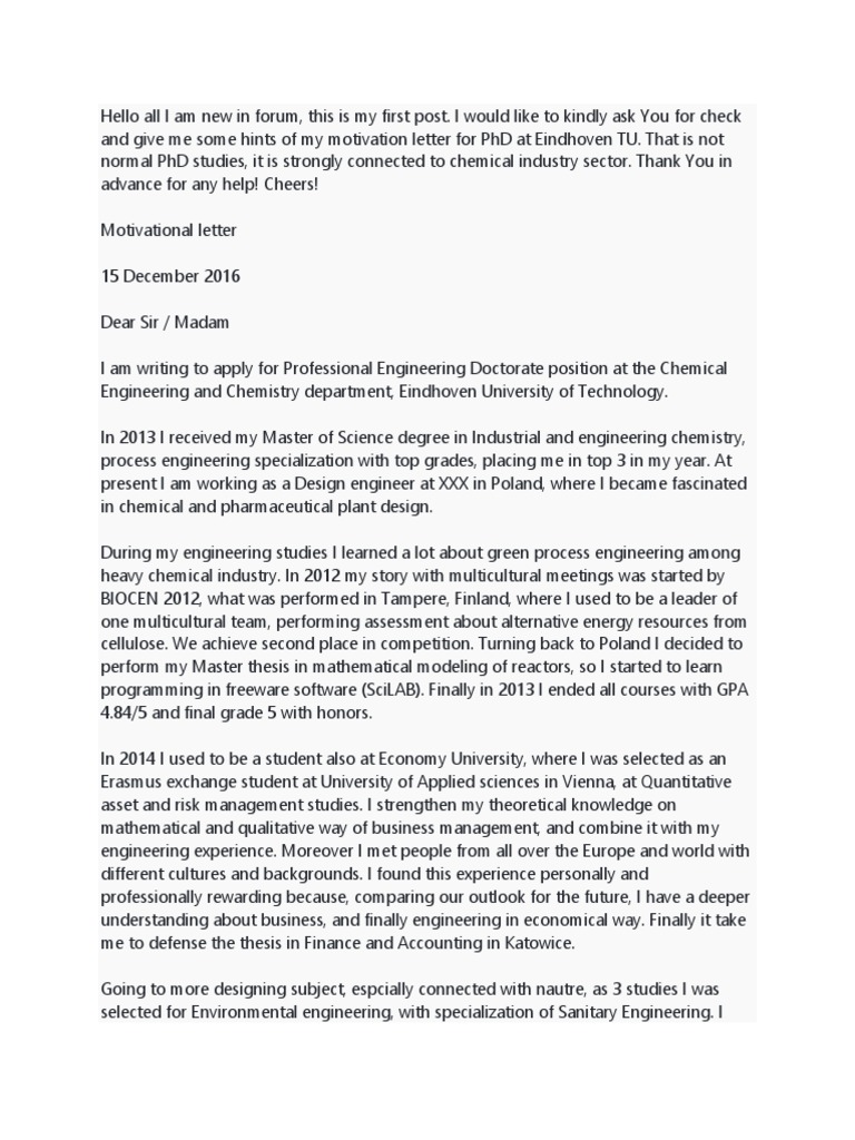 PhD motivational letter | PDF | Doctor Of Philosophy | Engineering