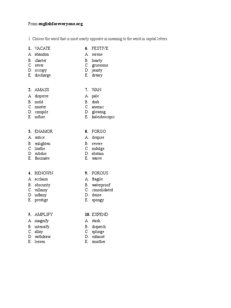 Test Synonyms and Antonyms | PDF | Vocabulary | Lexicology