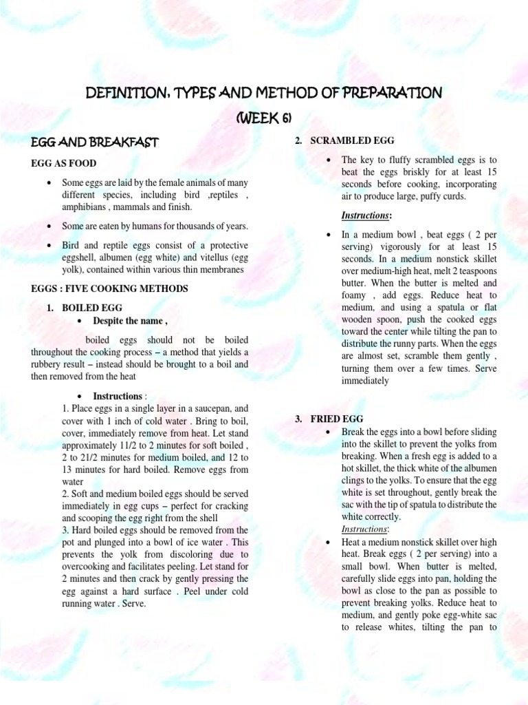 Types and Definition of Preparation in Cooking | PDF | Salad | Egg