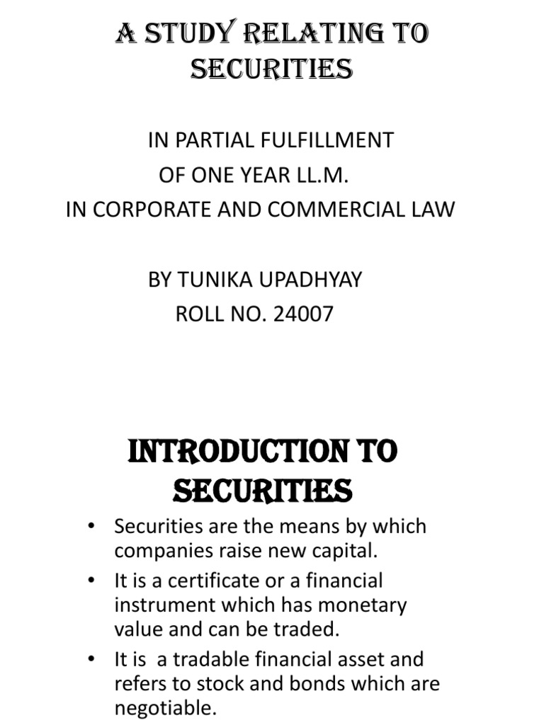 A Study Relating To Securities | PDF | Securities (Finance) | Stocks