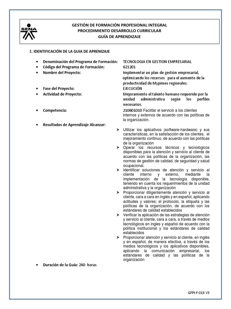 Gfpi-F-019 Formato Guia de Aprendizaje Servicio Al Cliente | PDF | Servicio al Cliente | Calidad ...