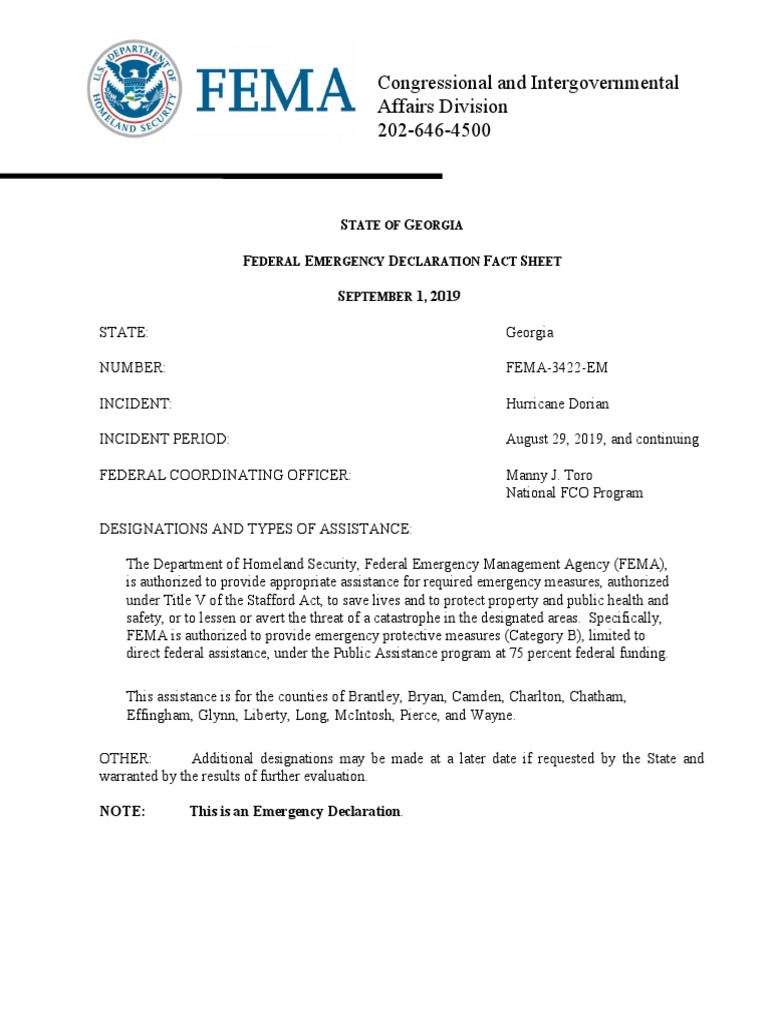Georgia Emergency Declaration Fact Sheet | PDF