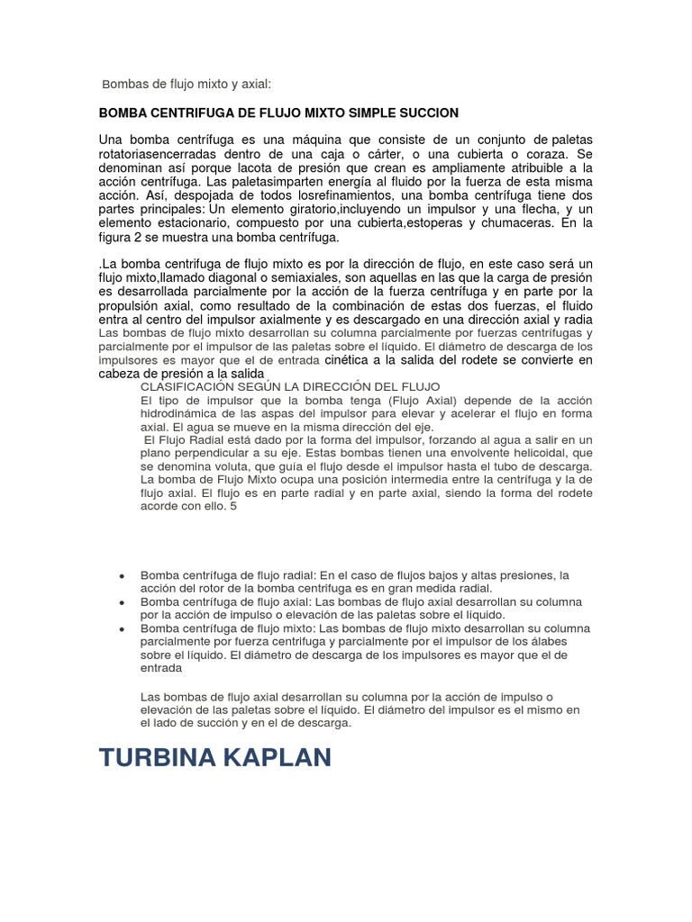 Bombas de Flujo Mixto y Axial | PDF | Turbina | Bomba