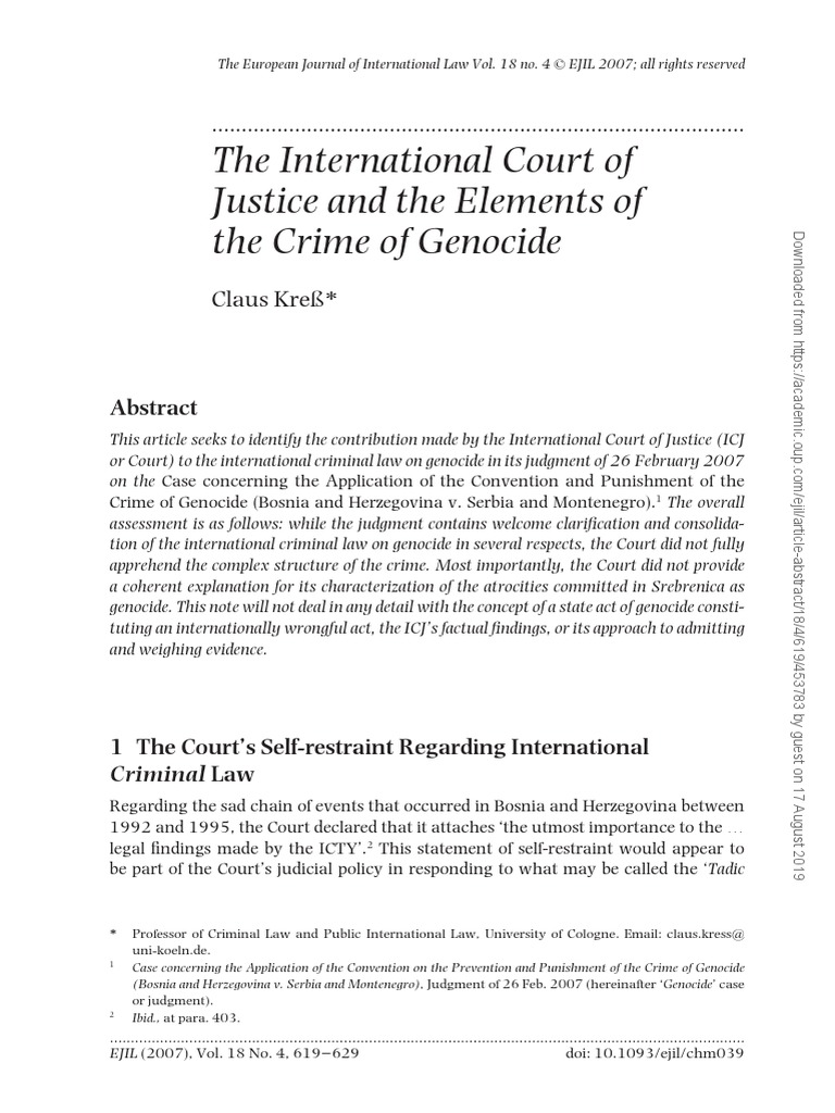 The International Court of Justice and The Elements of The Crime of ...