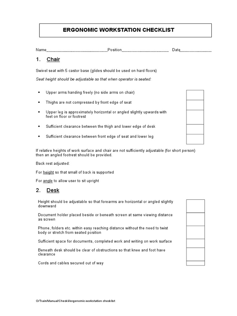 Chair: Ergonomic Workstation Checklist | PDF | Chair | Computing And ...
