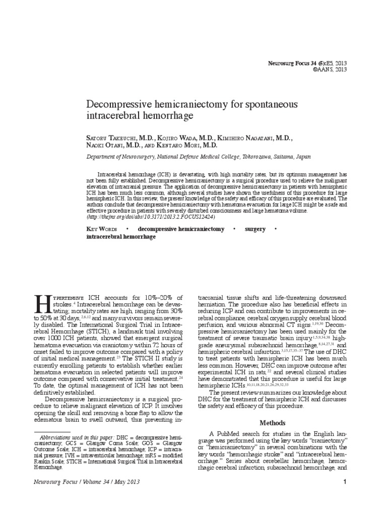 (10920684 - Neurosurgical Focus) Decompressive Hemicraniectomy For ...