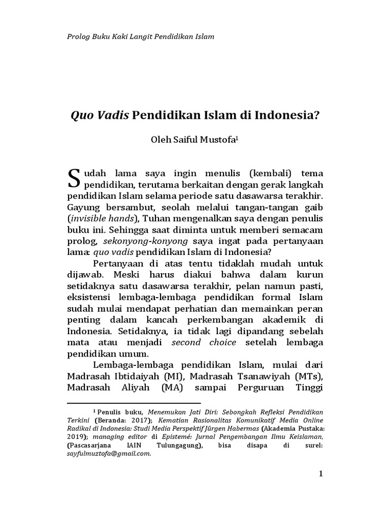 Quo Vadis Pendidikan Islam - Saiful Mustofa-1 | PDF