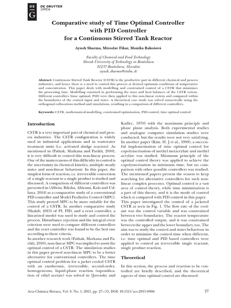 Comparative Study of Time Optimal Controller With PID Controller For A Continuous Stirred Tank ...
