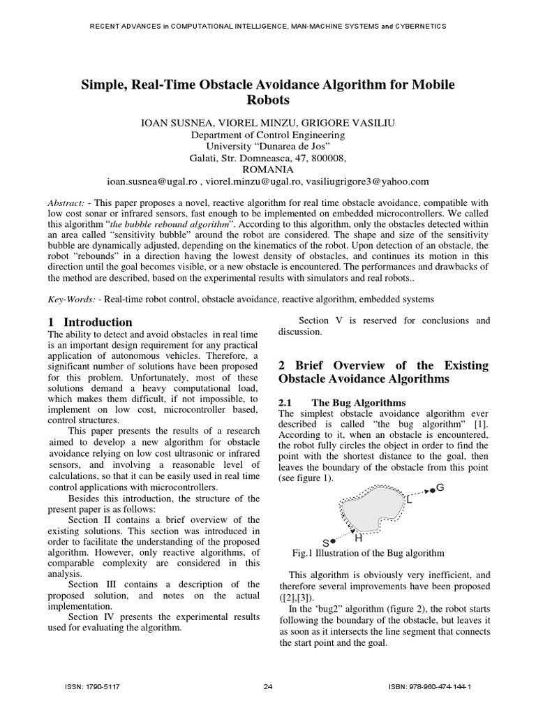 Simple, Real-Time Obstacle Avoidance Algorithm For Mobile Robots | PDF | Robot | Robotics