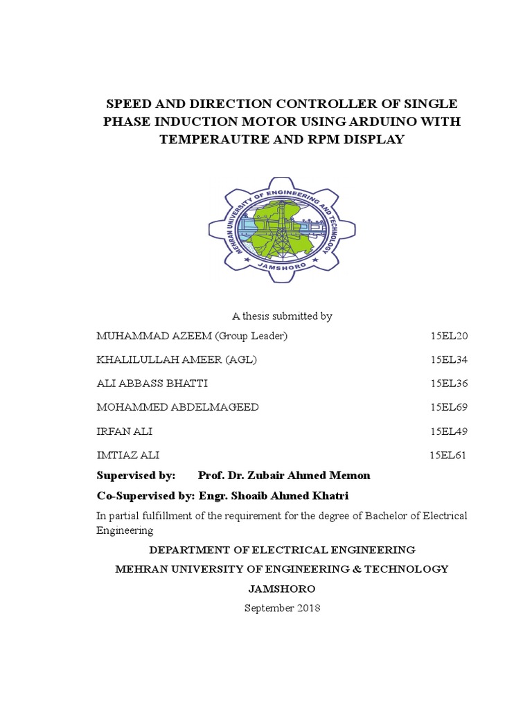 Speed Control Of Single Phase Induction Motor Using Aurdino Programming Pdf Electric Motor