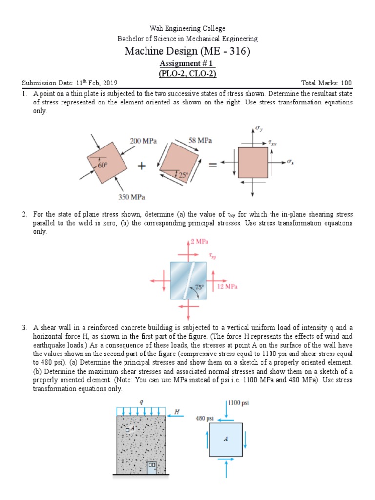 Assign-1 Machine Design Spring 2019 | PDF | Stress (Mechanics) | Yield ...