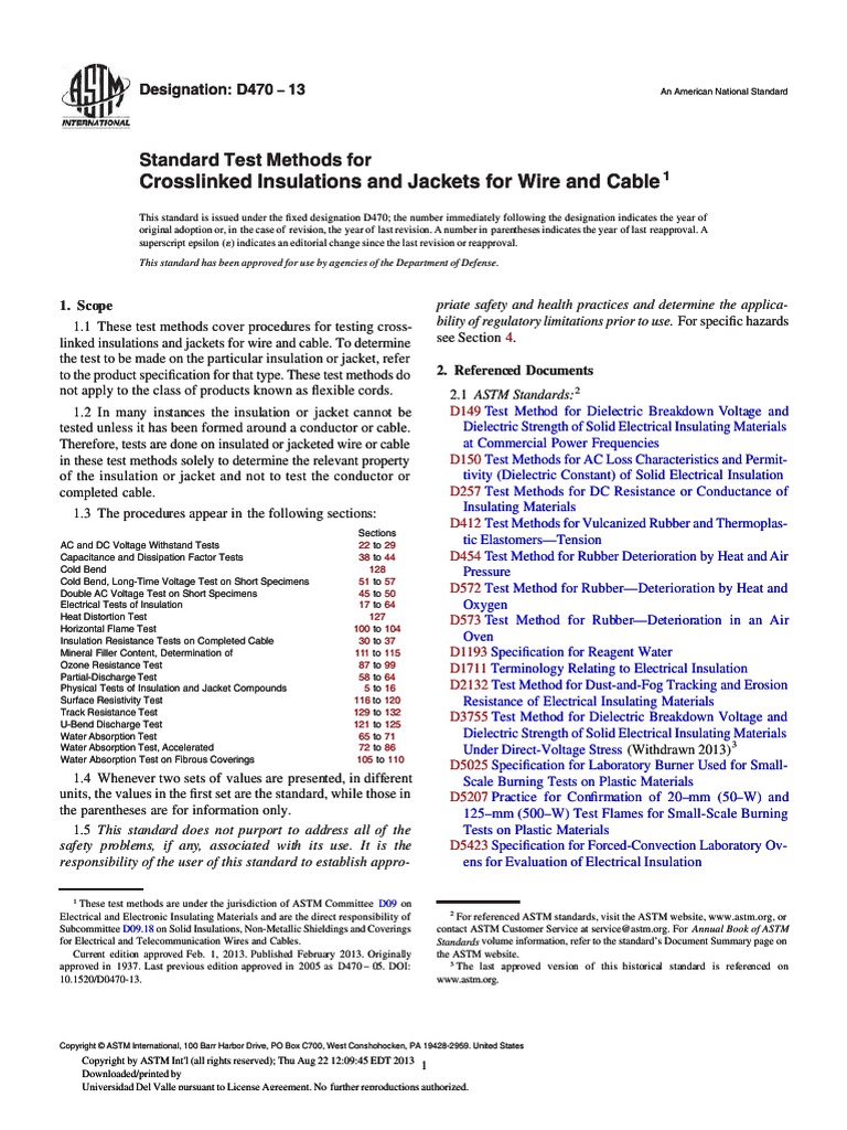 Astm d470 Crosslinked Insulations and Jackets For | PDF | Insulator ...