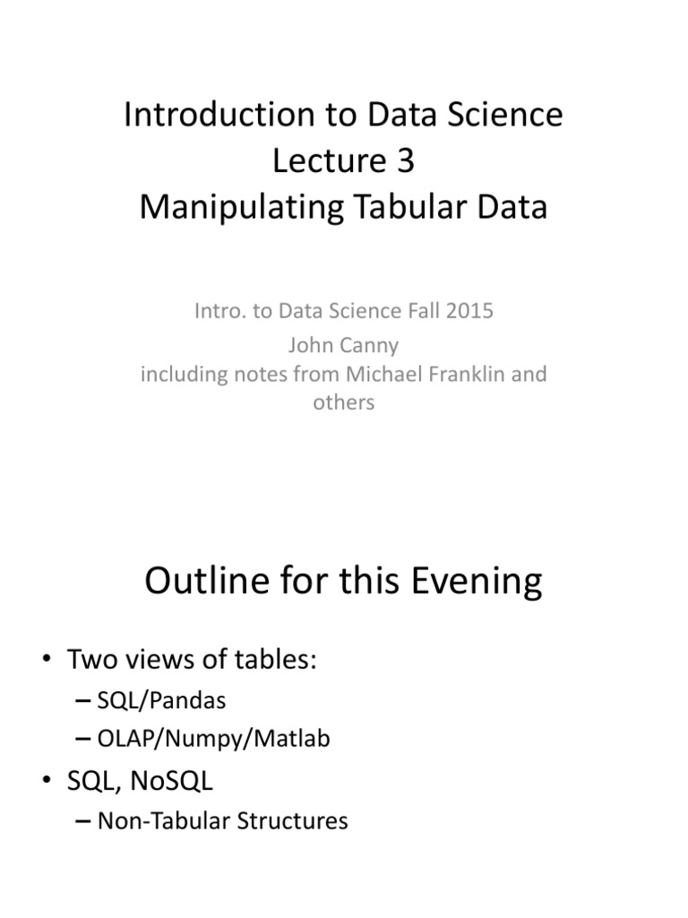 Introduction To Data Science Manipulating Tabular Data Pdf Relational Database Sql