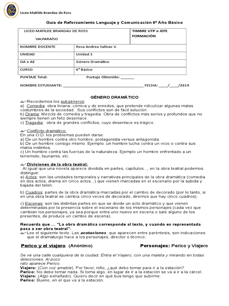 Guía Obra Dramática Pdf Comedia Teatro