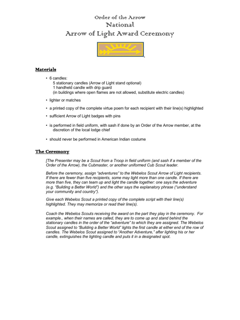 OA Arrow of Light Ceremony 2018 PDF | PDF | Scouting | Youth Movements