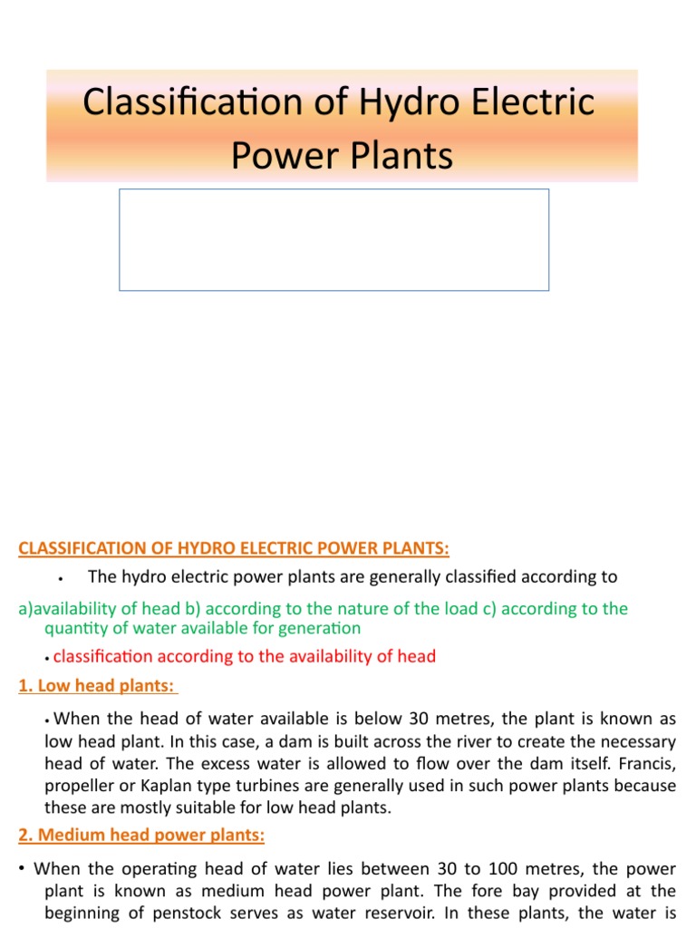 Classification of Hydro Electric Plnts | Download Free PDF ...