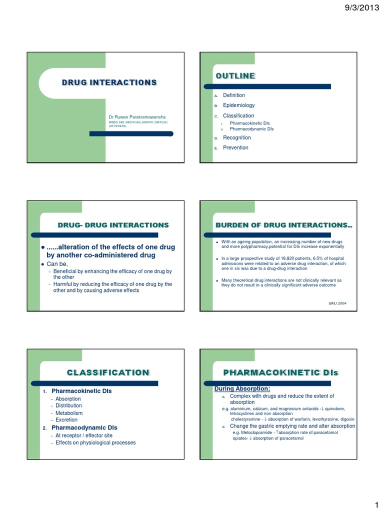 Drug Interactions Handout | PDF | Cytochrome P450 | Drug Metabolism